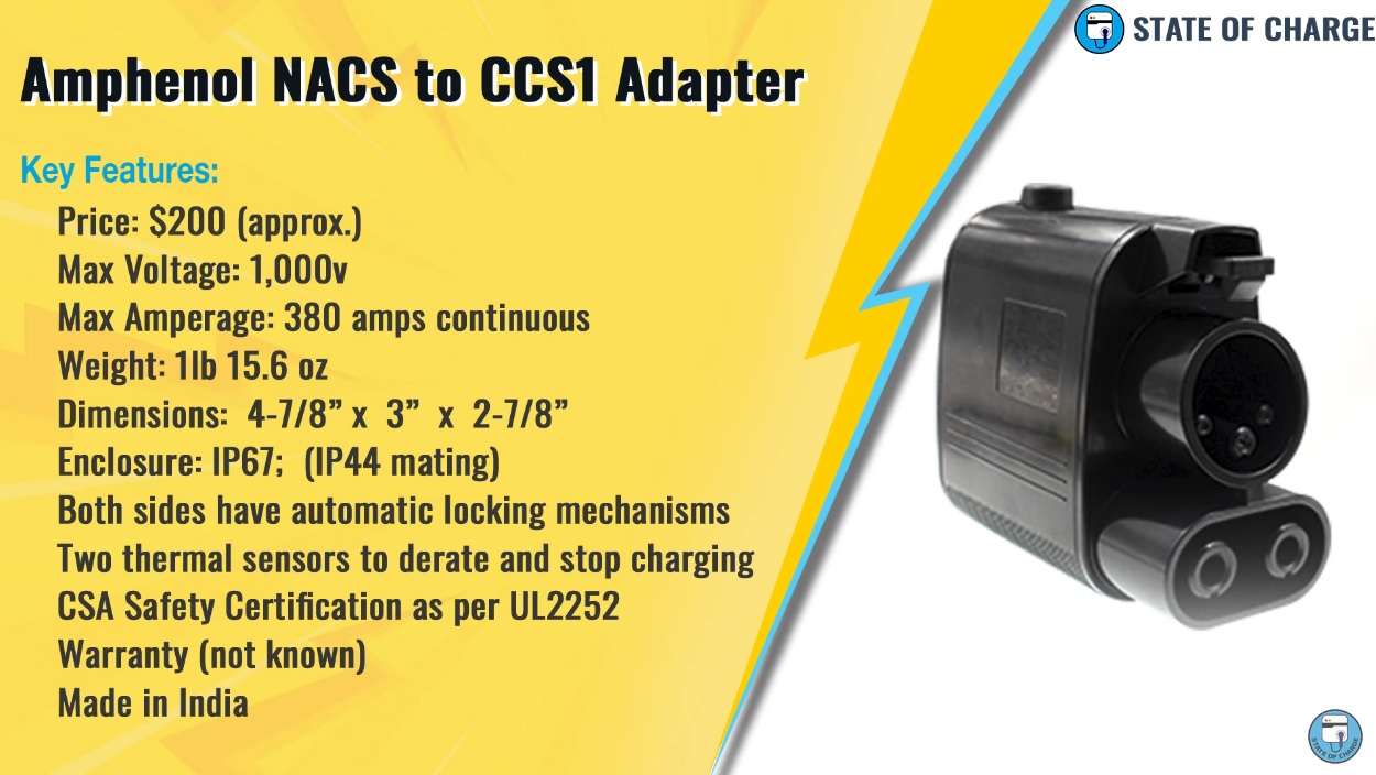 Amphenol Introduces First UL 2252 Safety Certified NACS-to-CCS1 Adapter